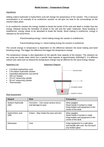 Temperature Change required practical model answer AQA 9-1 | Teaching ...