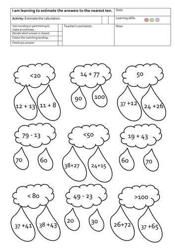 Estimation KS1: estimate the calculation and match sums to answers ...
