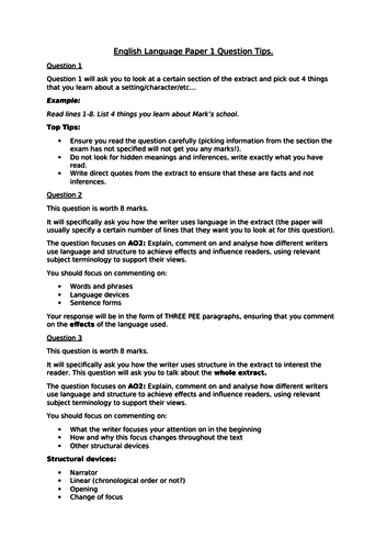 KS4 English Language Paper 1 TOP TIPS | Teaching Resources