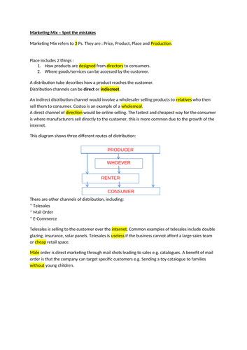 Marketing Mix Spot the Mistakes | Teaching Resources