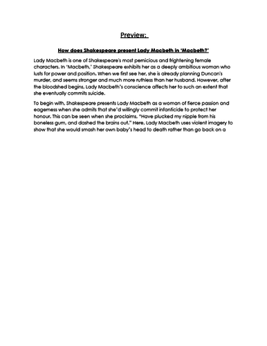 EXEMPLAR ESSAY on LADY MACBETH in 'Macbeth' GCSE 9-1 English Literature ...