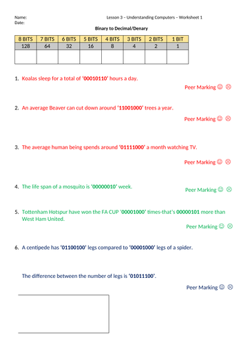 Binary worksheet | Teaching Resources Binary worksheet | Teaching Resources