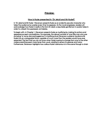 EXEMPLAR ESSAY on HYDE in 'Dr Jekyll and Mr Hyde' NEW 9-1 GCSE ENGLISH ... EXEMPLAR ESSAY on HYDE in 'Dr Jekyll and Mr Hyde' NEW 9-1 GCSE ENGLISH ...