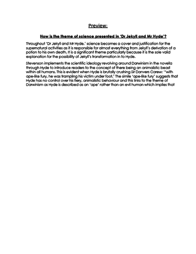 EXEMPLAR ESSAY on the theme of SCIENCE in 'Dr Jekyll and Mr Hyde' NEW 9 ...