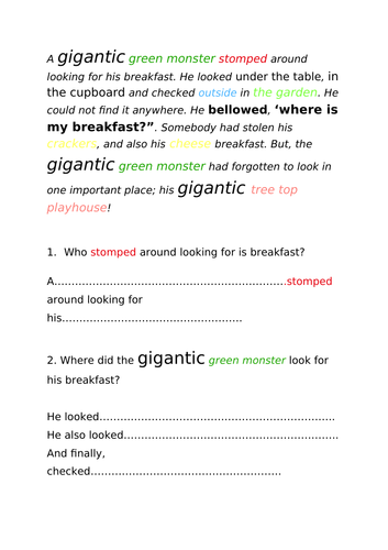 Literacy: Read and Question Answer | Teaching Resources