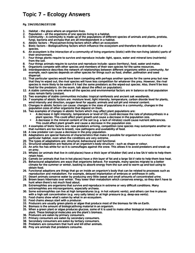 Ecology Paper 2 New Aqa 9 1 Gcse Biology All Possible Questions And Answers Teaching Resources 
