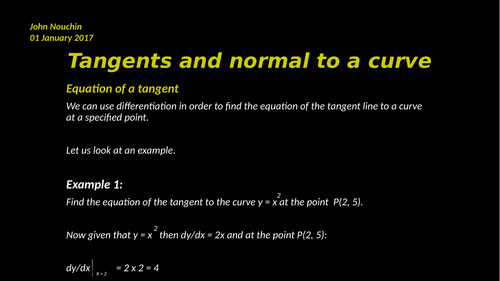 Tangents and normal to a curve | Teaching Resources