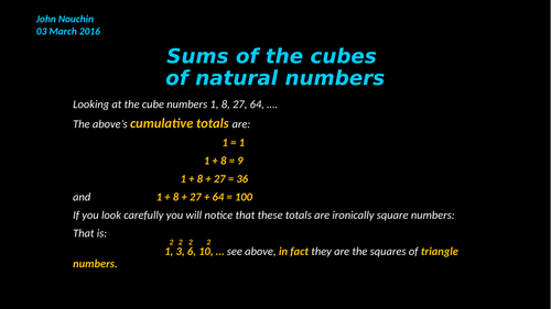 Sum of the cubes of natural numbers. | Teaching Resources