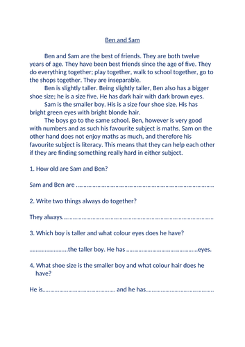 Literacy: Simple Read, Question, Answer | Teaching Resources