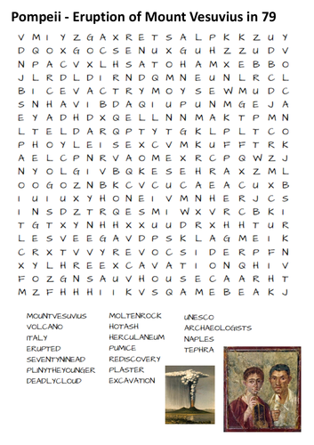 Pompeii - Eruption of Mount Vesuvius in 79 AD Word Search | Teaching ...