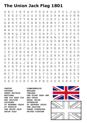 The Union Jack Flag 1801 Word Search | Teaching Resources