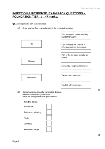 GCSE Biology - Infection and Response Exam Packs for both Higher and ...