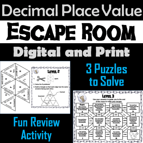 Decimal Place Value Game: Escape Room Math | Teaching Resources