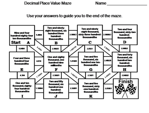 Decimal Place Value: Math Maze | Teaching Resources