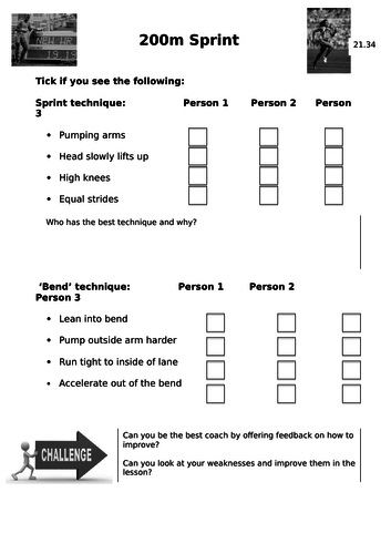 200m Worksheet | Teaching Resources