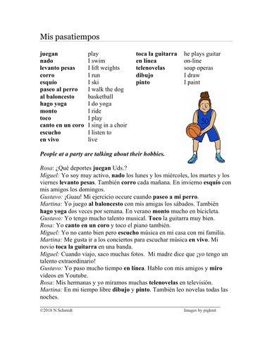 Mis pasatiempos Lectura: Spanish Reading and Worksheet - Script about ...