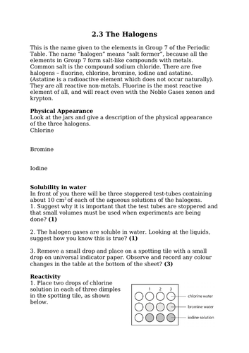 The Halogens (An Introduction With Practical Activity & Questions ...