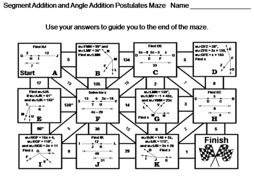 Segment Addition and Angle Addition Postulates Activity: Math Maze ... Segment Addition and Angle Addition Postulates Activity: Math Maze ...