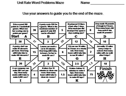 Unit Rate Word Problems: Math Maze | Teaching Resources