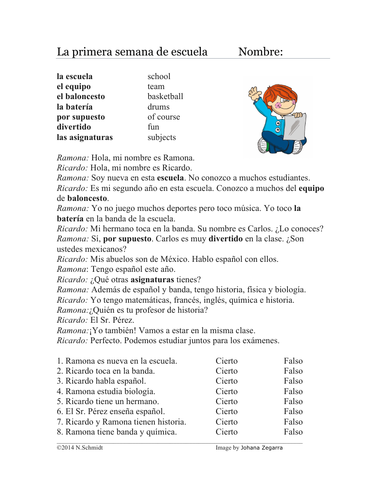 First Week of School Spanish Reading: Primera semana de escuela Lectura ...