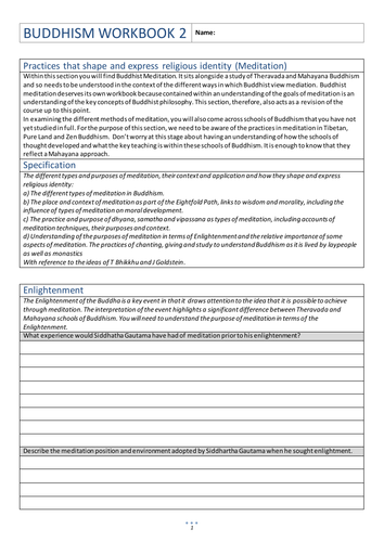 A level Buddhism workbook 2 (Meditation) | Teaching Resources
