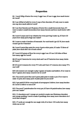 Ratio and Proportion Questions | Teaching Resources Ratio and Proportion Questions | Teaching Resources