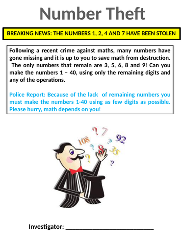 Maths Number Theft Challenge | Teaching Resources