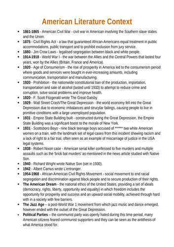 American Literature - Context Timeline | Teaching Resources
