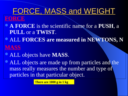 INTRODUCTION to FORCE, MASS and WEIGHT | Teaching Resources
