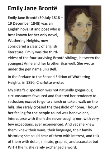 Emily Brontë Handout | Teaching Resources