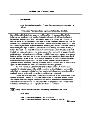 FRANKENSTEIN AQA Exam-style extract question - Fear | Teaching Resources