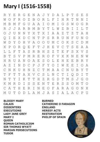 Mary I (Bloody Mary) Word Search | Teaching Resources