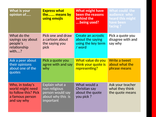 Activity Options Grid | Teaching Resources Activity Options Grid | Teaching Resources