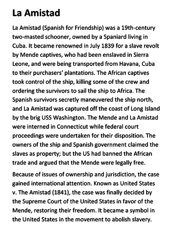 The Amistad Handout | Teaching Resources