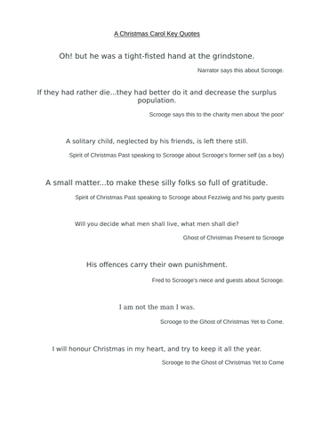 A Christmas Carol Key Quotes Worksheets Memory Aids GCSE Literature ...