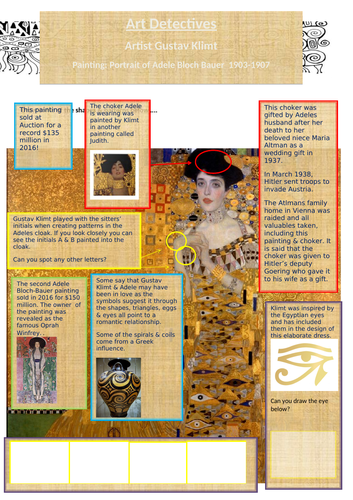 Art Worksheets Gustav Klimt Art Detective 'Woman in Gold' | Teaching ...