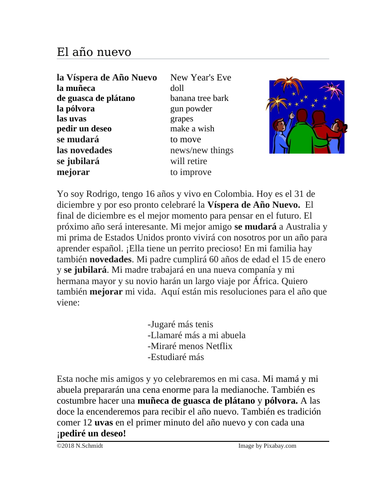 El año nuevo Lectura: New Year’s Eve Spanish Reading (future tense ...