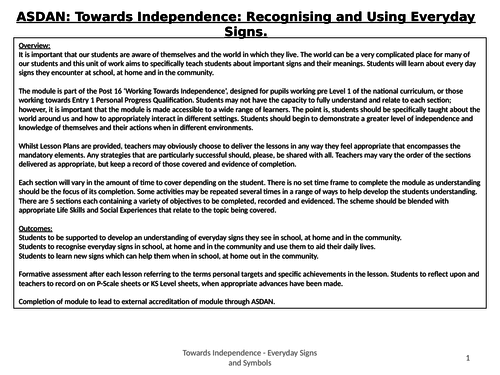 ASDAN - Towards Independence - Recognising Everyday Signsand Symbols ...