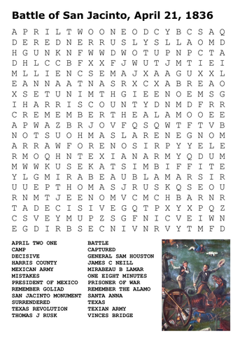 The Battle of San Jacinto Word Search | Teaching Resources
