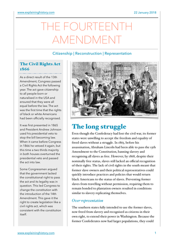 Fourteenth Amendment Study Notes | Teaching Resources