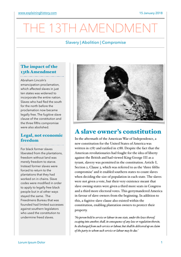 Thirteenth Amendment Study Notes | Teaching Resources
