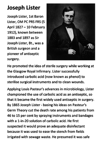 Joseph Lister Handout | Teaching Resources