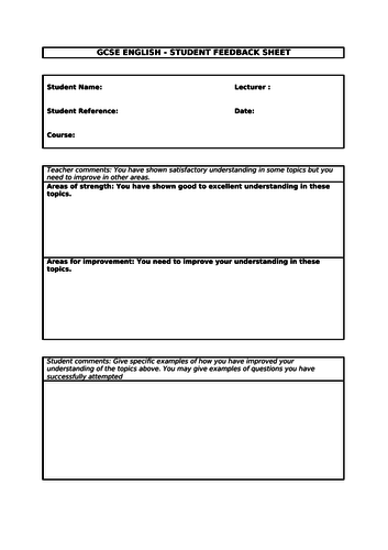 GCSE English 9-1 Student feedback form by SAVResources | Teaching Resources