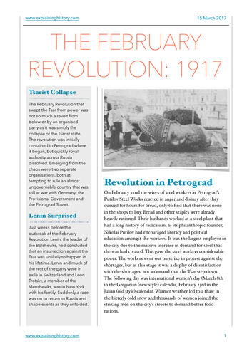 The February Revolution Study Notes and Questions | Teaching Resources