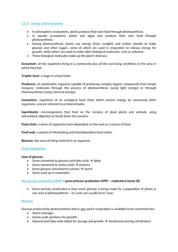 AQA A level Biology - Energy & Ecosystems | Teaching Resources