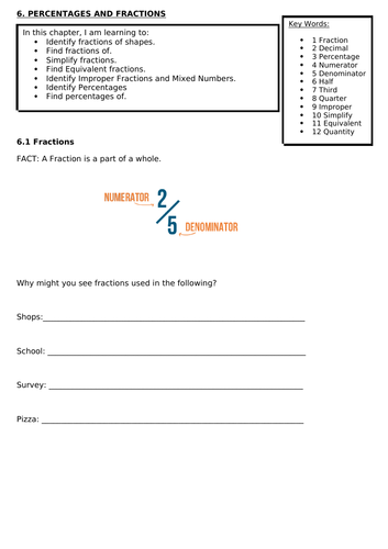 Northern Ireland Maths: Percentages + Fractions Unit: Workbooks and ...