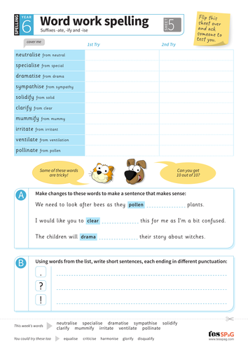 Suffixes -ate, -ify, -ise - Spelling Worksheet - Year 6 Spag | Teaching ...