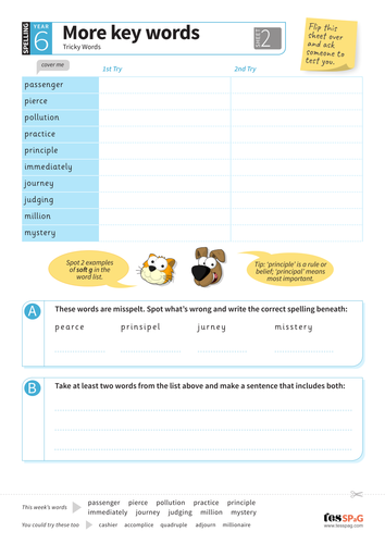Tricky Words Spelling Worksheet 2 - Year 6 Spag | Teaching Resources