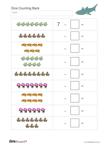 Subtraction from 10 - Subtracting Dice Worksheet - EYFS Number ...