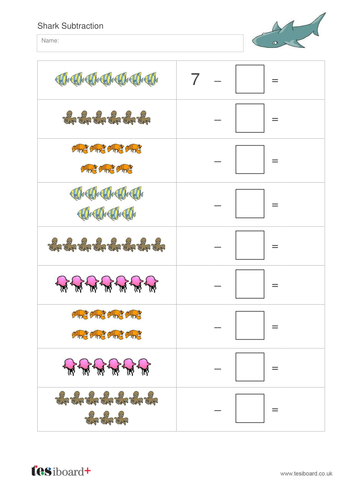 Subtraction to 10 - Shark Subtraction Worksheet - EYFS Number ...